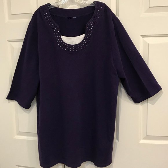 Tops | Plus Size Long Purple Top Wsmall Rhinestones 2x | Poshmark
